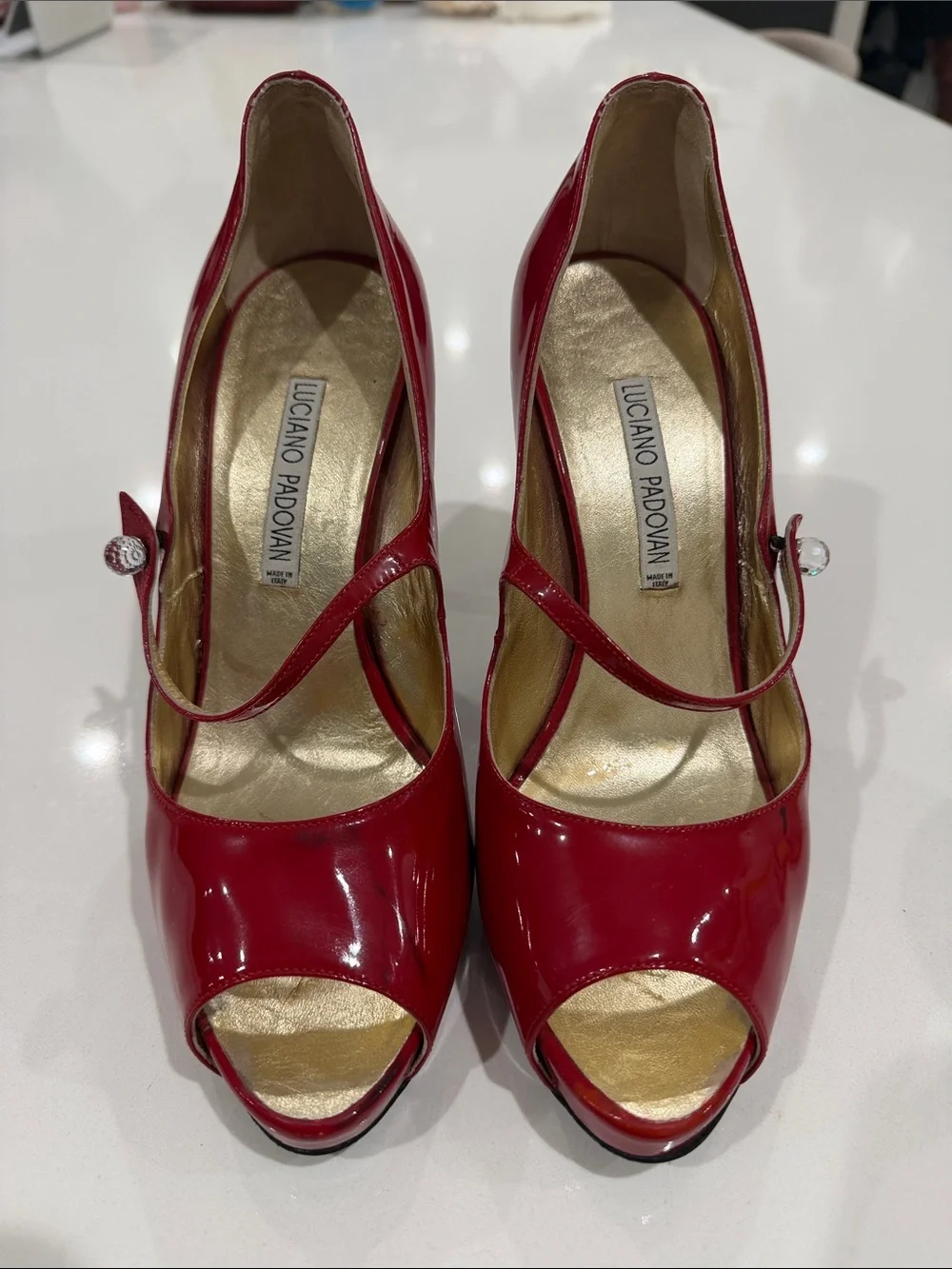 Shoes | Luciano Padovan Red Patent Peeptoe Mary Jane Pumps Size 4 ...
